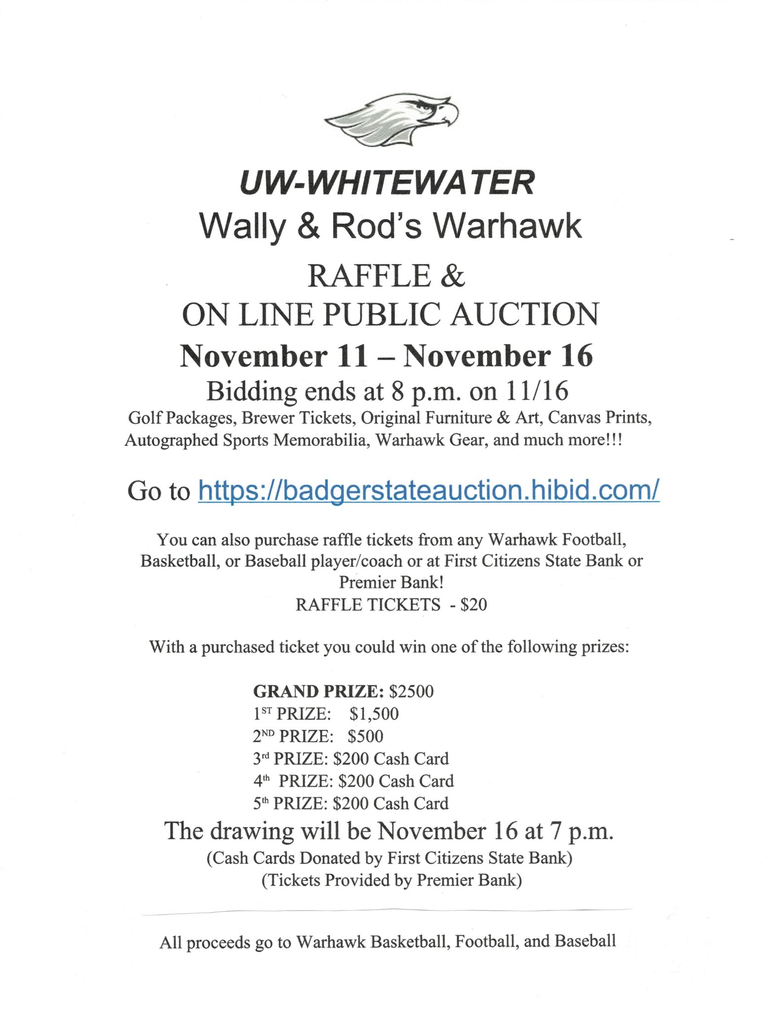 UW-W Wally & Rod’s Warhawk Raffle & Online Public Auction – Nov. 11 ...